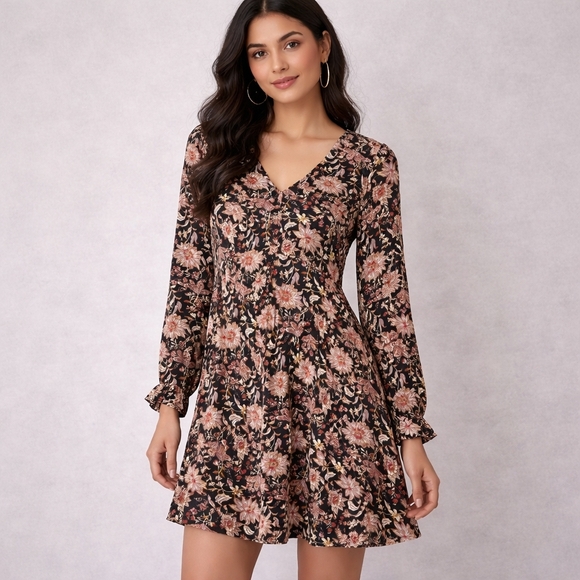 Knox Rose | Dresses | Knox Rose Floral Babydoll Mini Dress Black Boho ...